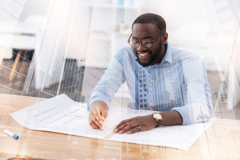 Optimistic Engineer Drawing a Sketch at the Table Stock Image - Image ...