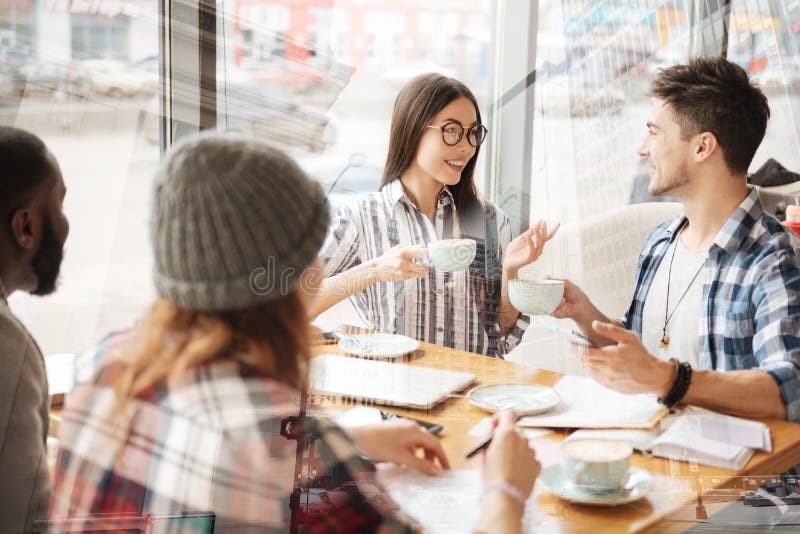 Optimistic Friends Drinking Tea in the Restaurant Stock Image - Image ...