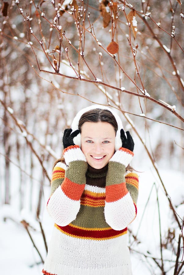 Optimistic girl stock image. Image of snow, winter, bushes - 36385275