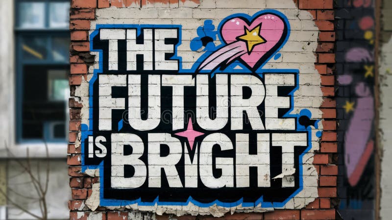 Optimistic Graffiti Art, the Future is Bright Wall High Quality Image Stock Illustration ...