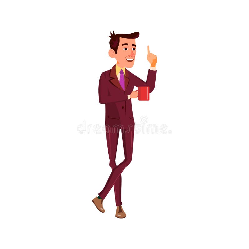 Optimistic Man with Drink Cup Pointing Up Cartoon Vector Stock Vector ...