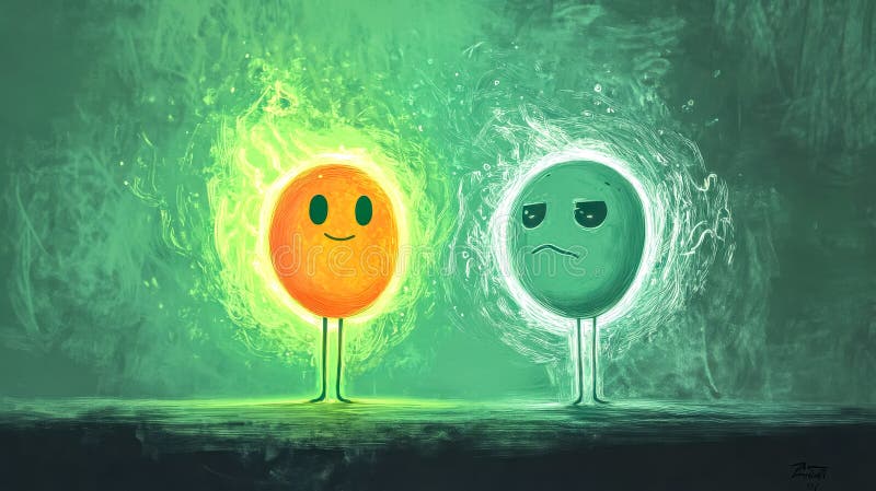 Optimistic and Pessimistic Characters Standing Together on Stage Stock ...