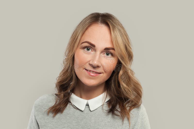 Optimistic Woman Smiling on White Background, Portrait Stock Image ...