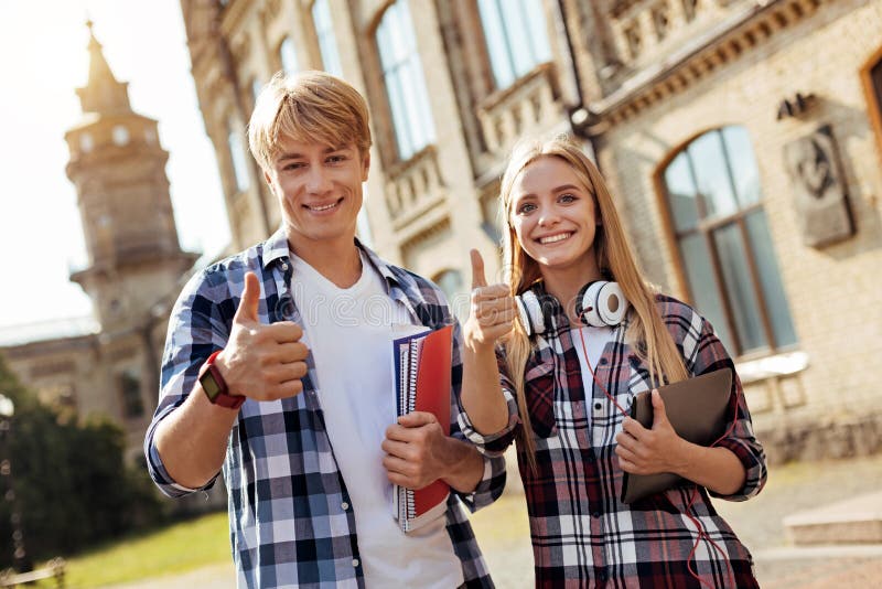 Optimistic Young Students Having Great Time at the Campus Stock Image ...