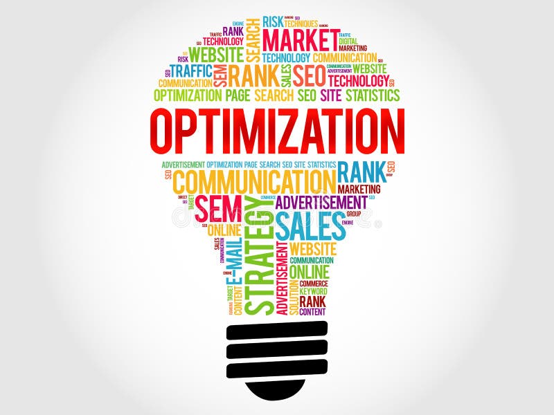 OPTIMIZATION Bulb Word Cloud Stock Illustration - Illustration of ...