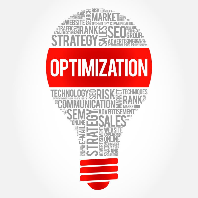 OPTIMIZATION Bulb Word Cloud Stock Illustration - Illustration of ...