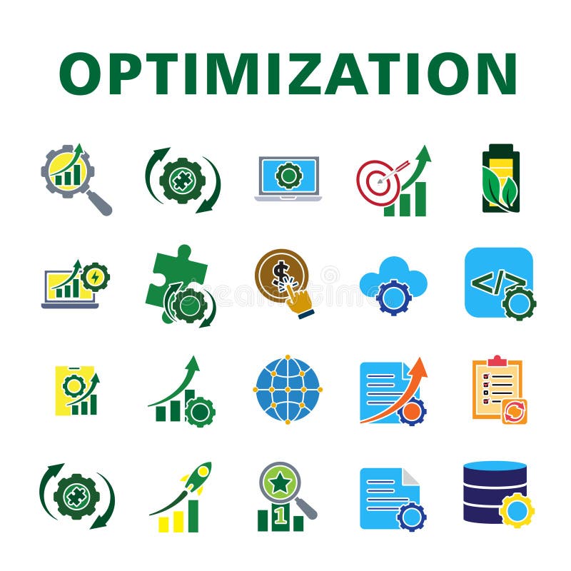 Optimization Icon Set. Database, Workflow, SEO, Network, Digital Marketing, Etc. Symbol for ...