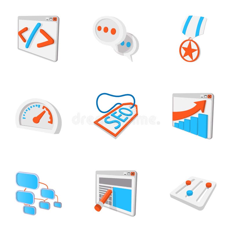 Optimization Icons Set, Cartoon Style Stock Vector - Illustration of ...