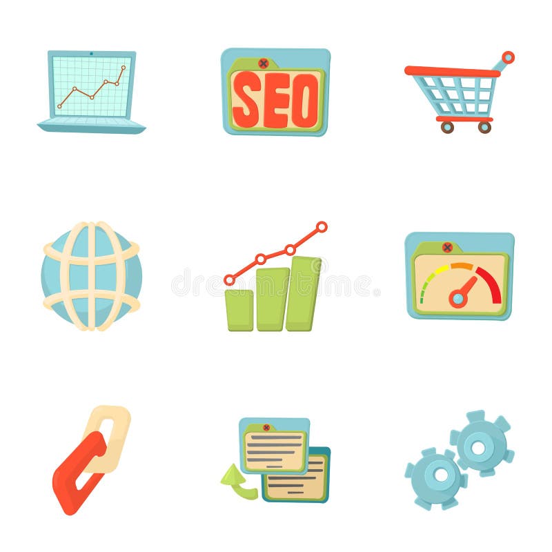 Optimization Icons Set, Cartoon Style Stock Vector - Illustration of ...
