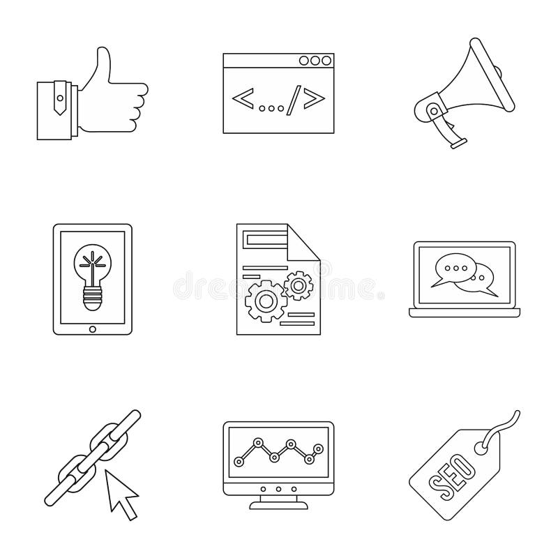 Optimization Icons Set, Outline Style Stock Vector - Illustration of ...