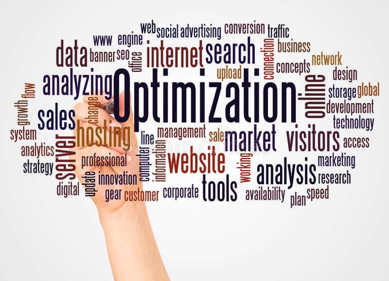 Optimization Word Cloud and Hand with Marker Concept Stock Photo ...