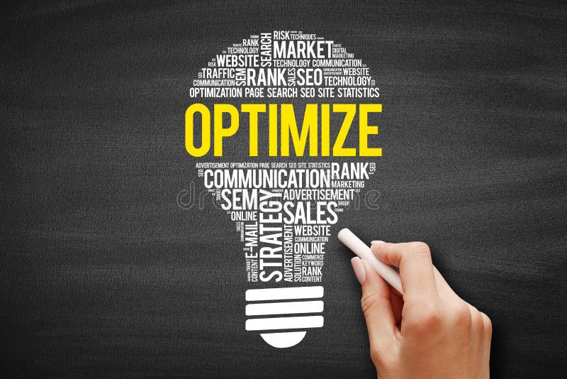OPTIMIZE Bulb Word Cloud, Business Concept on Blackboard Stock Photo ...