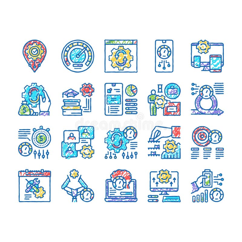 Optimize Operations Set Icons Hand Drawn Stock Image - Image of ...