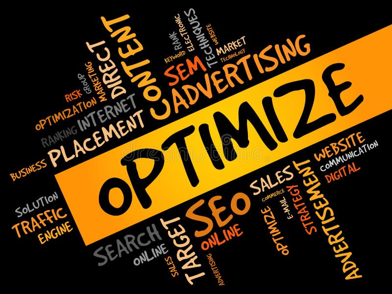 OPTIMIZE word cloud stock illustration. Illustration of marketing - 199950298