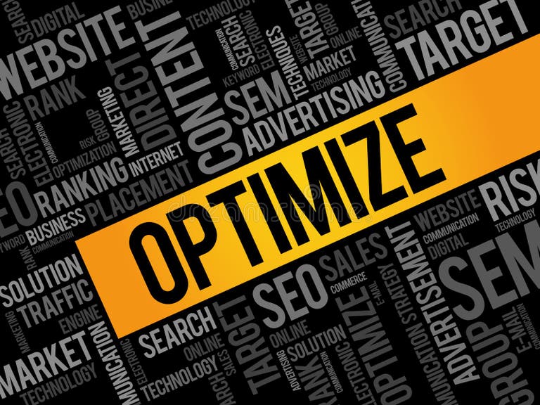 OPTIMIZE word cloud stock illustration. Illustration of service - 199792201