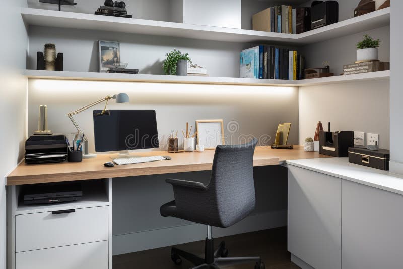Practical Home Office: Built-in Desk, Ergonomic Chair, and Organized ...