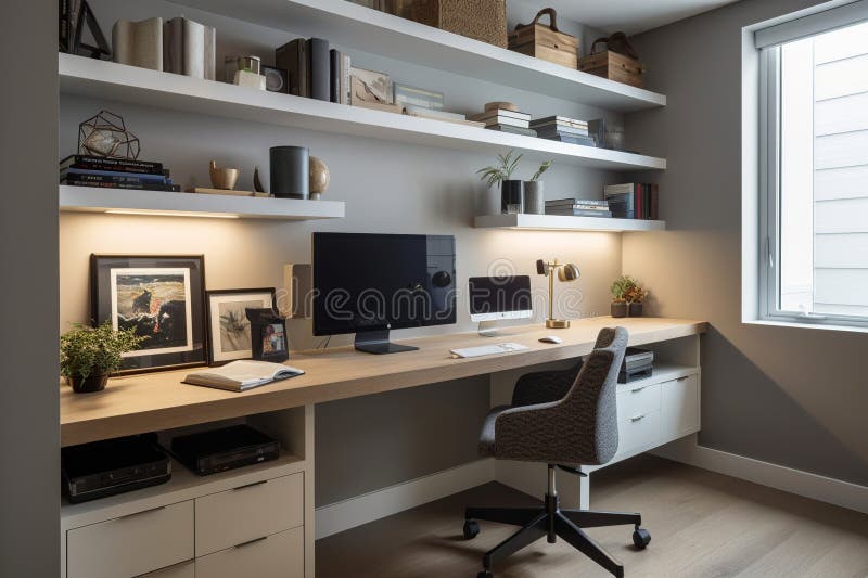 Practical Home Office: Built-in Desk, Ergonomic Chair, and Organized ...