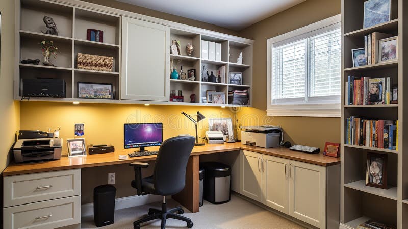 Practical Home Office: Built-in Desk, Ergonomic Chair, and Organized ...