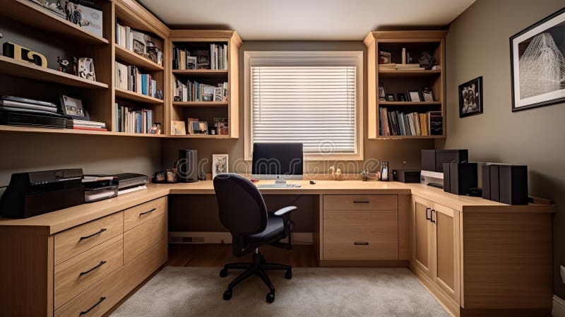 Practical Home Office: Built-in Desk, Ergonomic Chair, and Organized ...