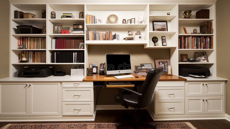 Practical Home Office: Built-in Desk, Ergonomic Chair, and Organized ...