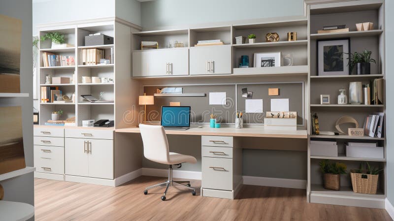 Practical Home Office: Built-in Desk, Ergonomic Chair, and Organized ...