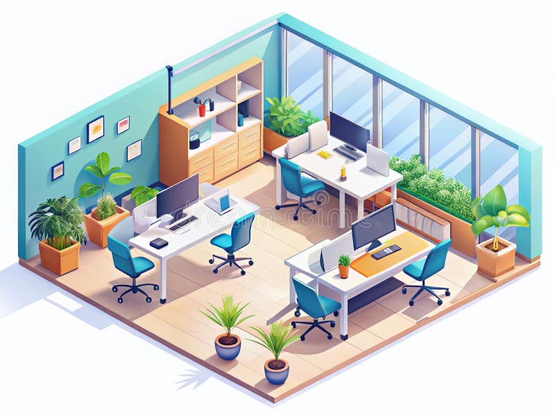 Optimize Your Workflow an Isometric View of a Modern Productive Office Design Featuring ...