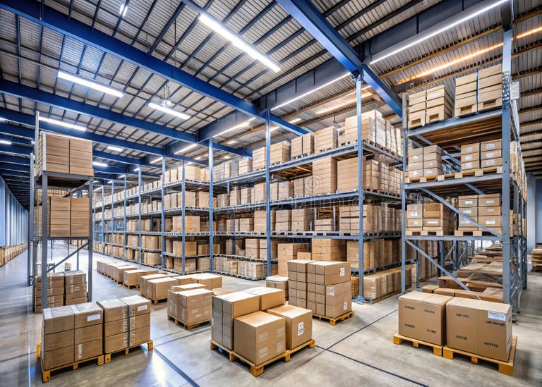 Optimized Distribution Center: Neatly Stacked Cardboard Boxes Showcase ...