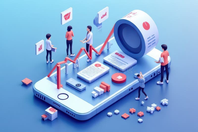 Optimized Mobile Ads Via Effective Digital Marketing Stock Illustration ...