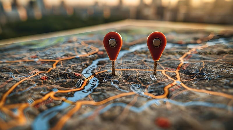 Optimized Route Planning with Dual Pins on a Sunset Map. Concept Route ...