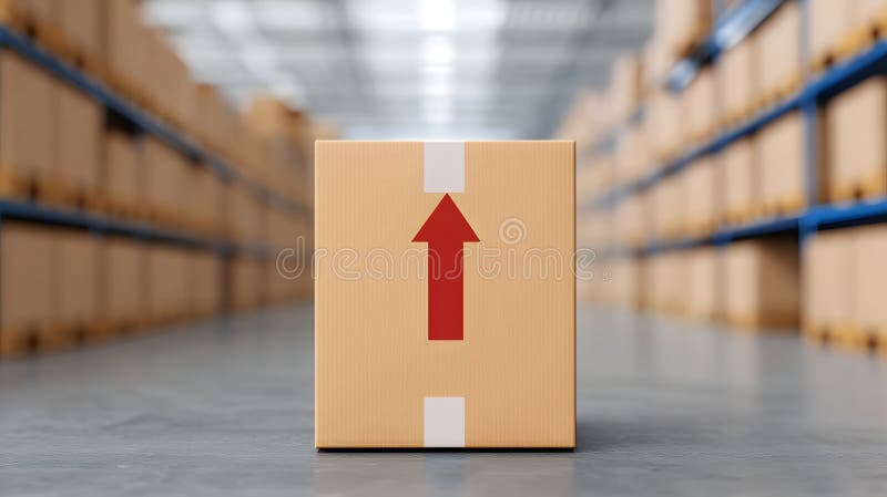 Optimizing Shipping: a Close-Up on a Brown Package in a Busy Warehouse ...