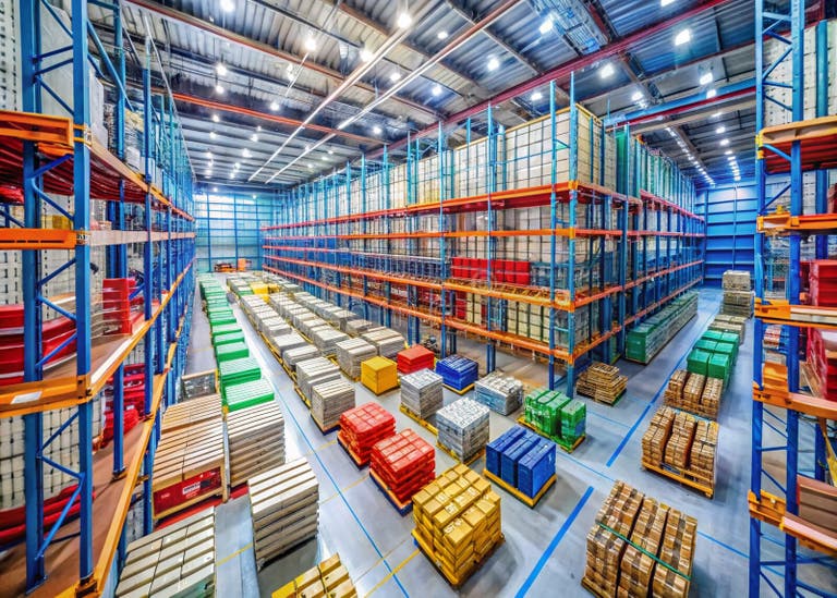 Optimizing Warehouse Efficiency Aerial Perspective of a Perfectly Organized Storage System ...