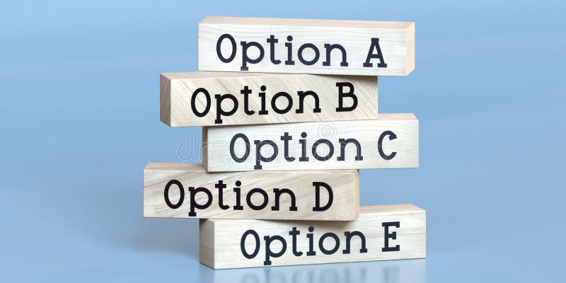 Option a, B, C, D, E - Words on Wooden Blocks Stock Illustration ...
