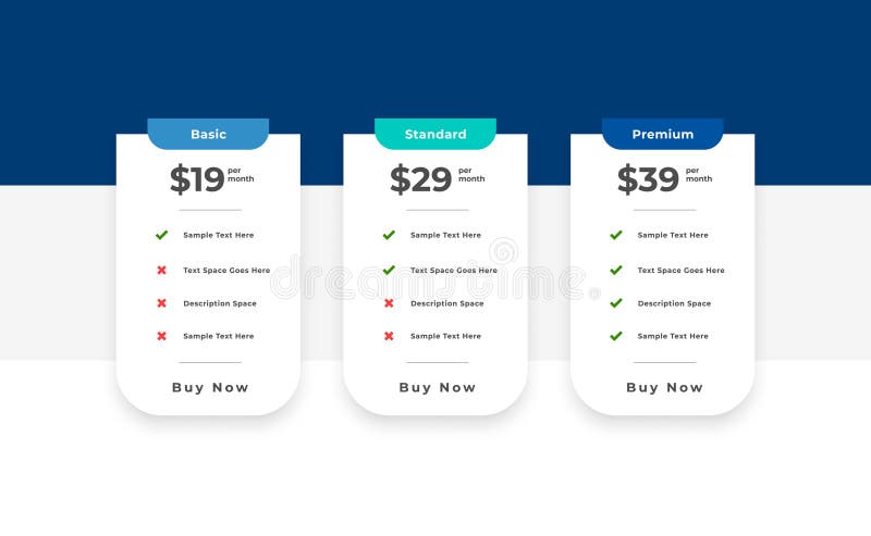 3 Option Price Table Template in Modern Style Stock Vector ...