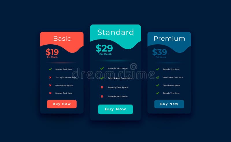 3 Option Pricing Chart Table Dark Template in Modern Style Stock ...