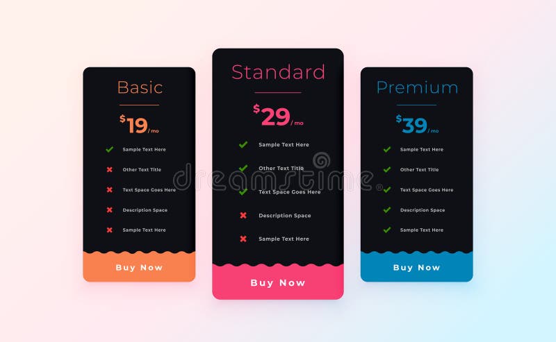 3 Option Pricing Plan Table Template for Web Business Stock ...