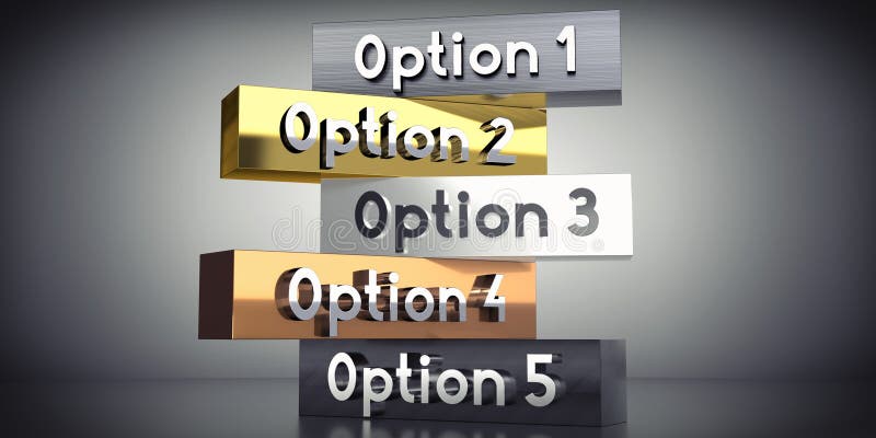 Option 1, 2, 3, 4, 5 - Words on Metal Blocks Stock Illustration ...