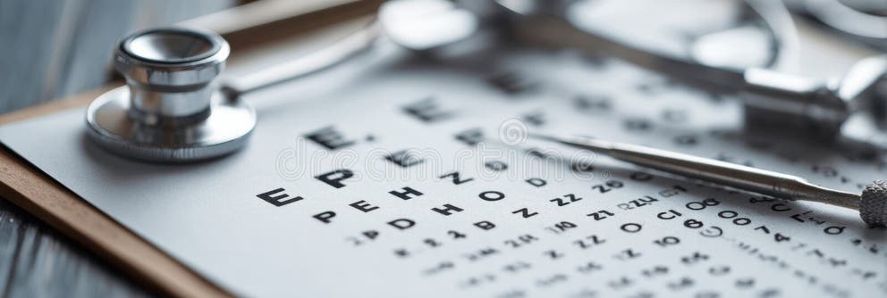Optometric Examination Tools with Eye Chart in Clear Focus on a Well ...