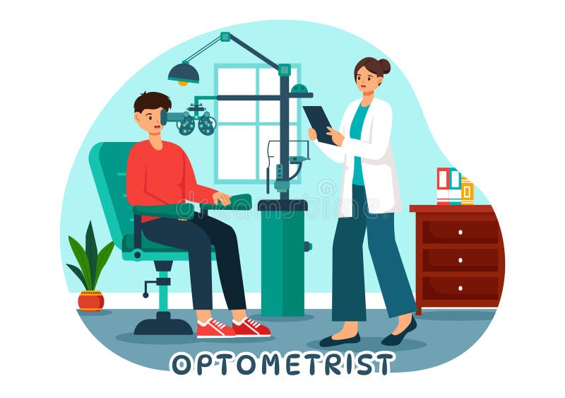 Optometrist Vector Illustration with Ophthalmologist Checks Patient ...