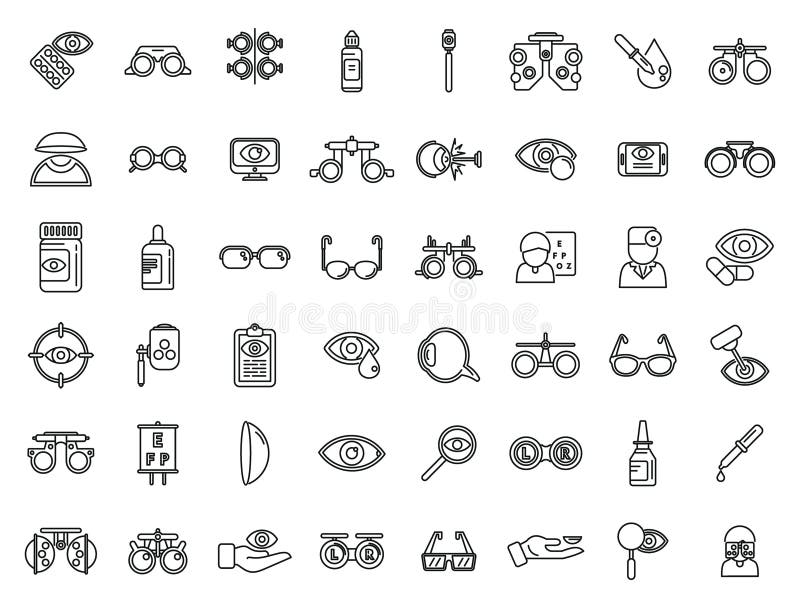 Optometry Icons Set Outline Vector. Medical Eye Stock Vector ...