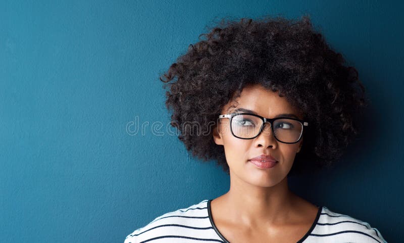 Optometry, Thinking and Woman with Spectacles in a Studio with ...