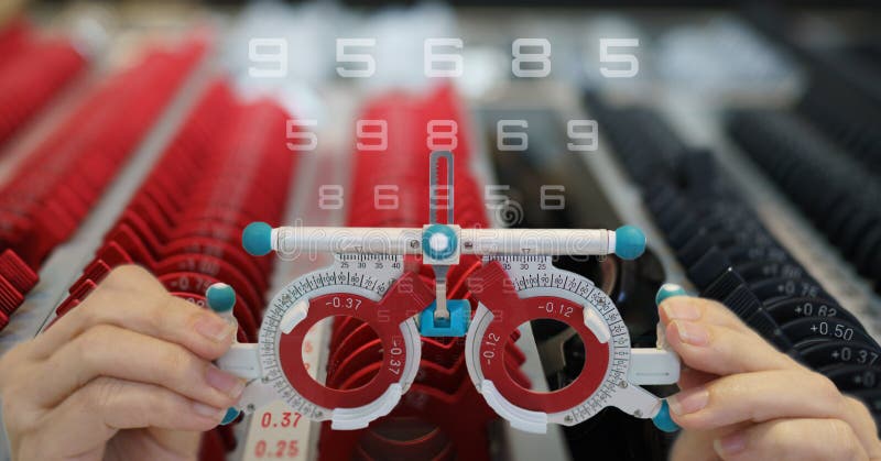 Optometry Trial Frame with Background of Eye Examination Chart Stock ...