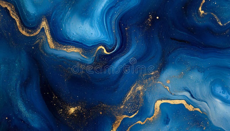 Opulent Abstract Background, Navy Blue and Gold Marble Texture, Liquid ...