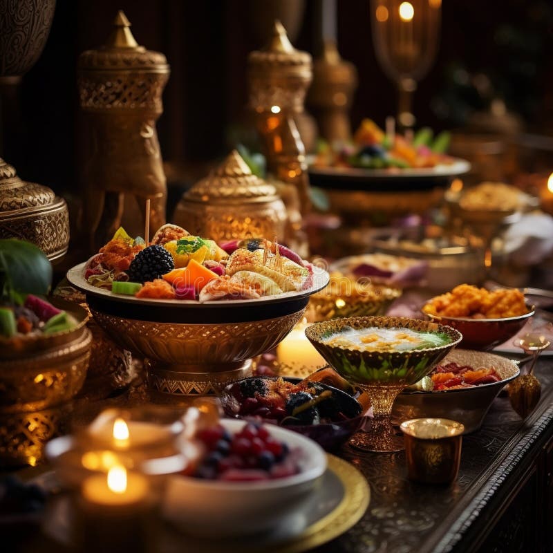 Opulent Banquet Table with Mouthwatering Dishes Stock Photo - Image of ...