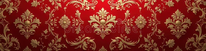 Opulent Baroque Brocade in Rich Ruby Red and Gold Intricate Pattern ...