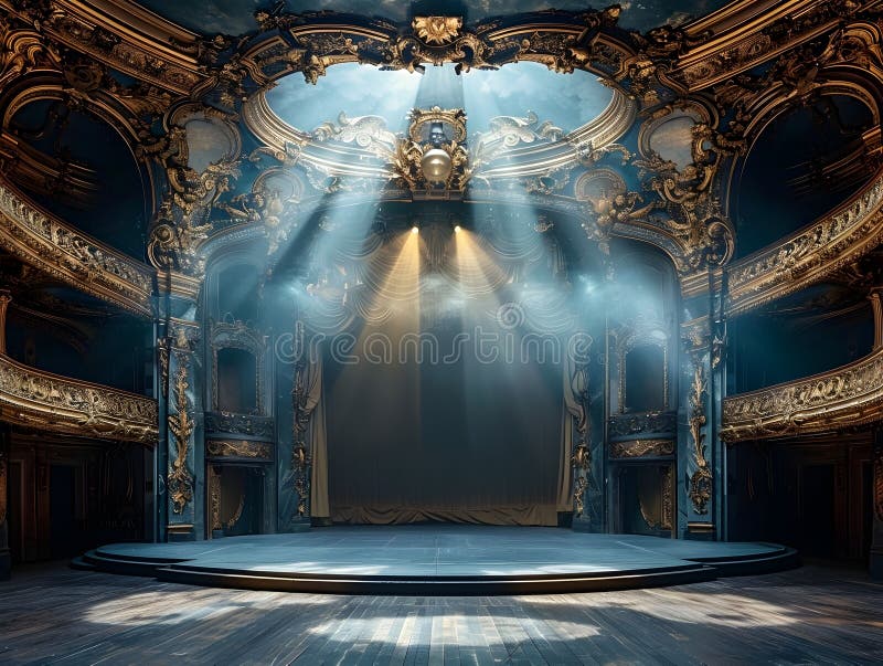 Opulent Baroque Opera House Stage with Powerful Spotlight and Dramatic ...