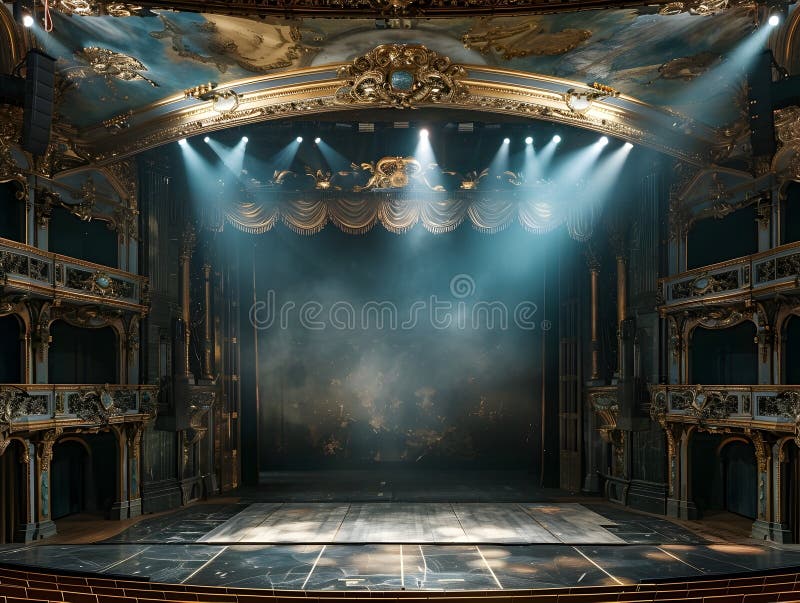 Opulent Baroque Style Opera House Stage with Dramatic Lighting and ...