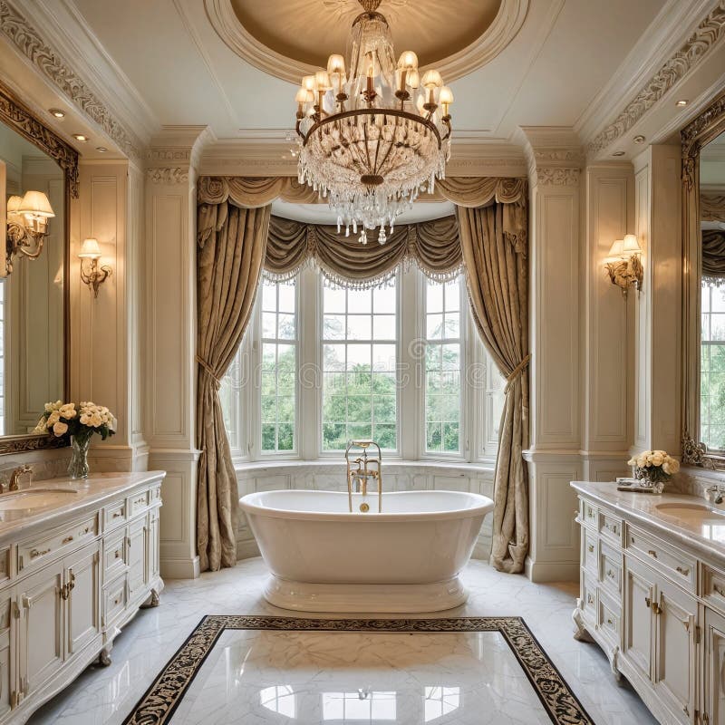 Opulent Bathroom Retreat with Modern Glass Shower Stock Illustration ...