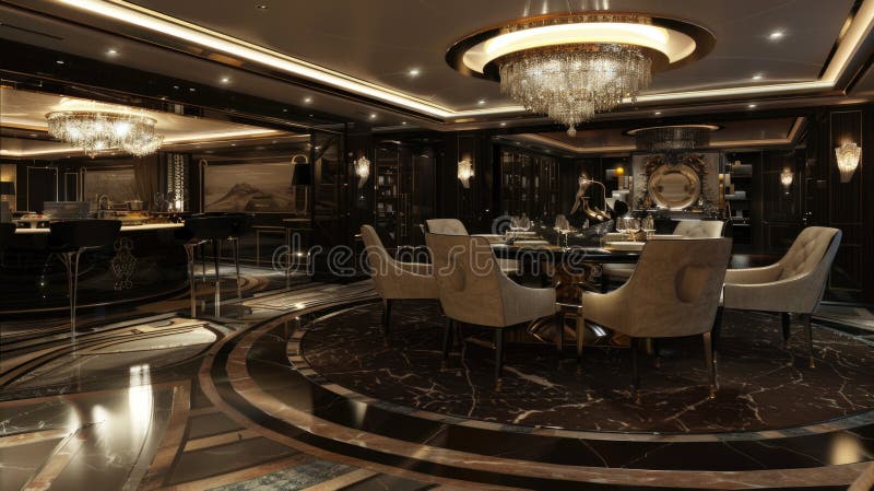 Opulent Elegance in a Cosmopolitan Dining Lounge Stock Illustration ...