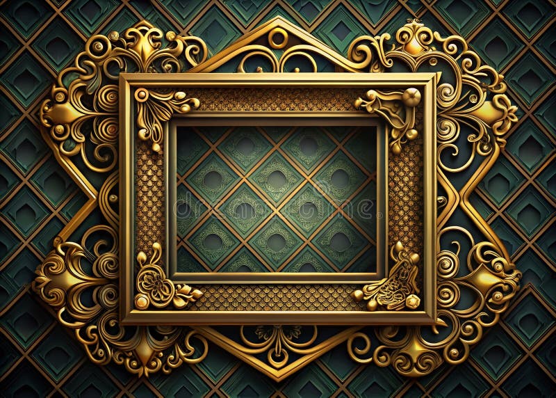 Opulent Gold Frame on a Dark Geometric Background a Luxurious Design ...