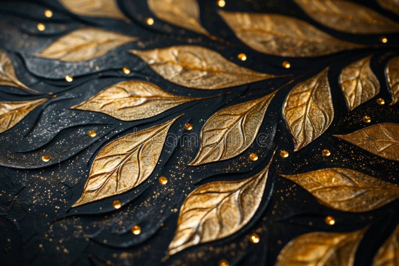 Opulent Gold Leaf Patterns on a Midnight Black Canvas, Exuding Elegance ...
